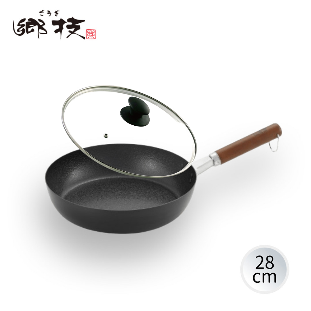 【yoshikawa吉川】鄉技職人木柄平底鐵鍋 28cm 日本限定款yj3333 送強化玻璃鍋蓋 全聯線上購 隔日達平台